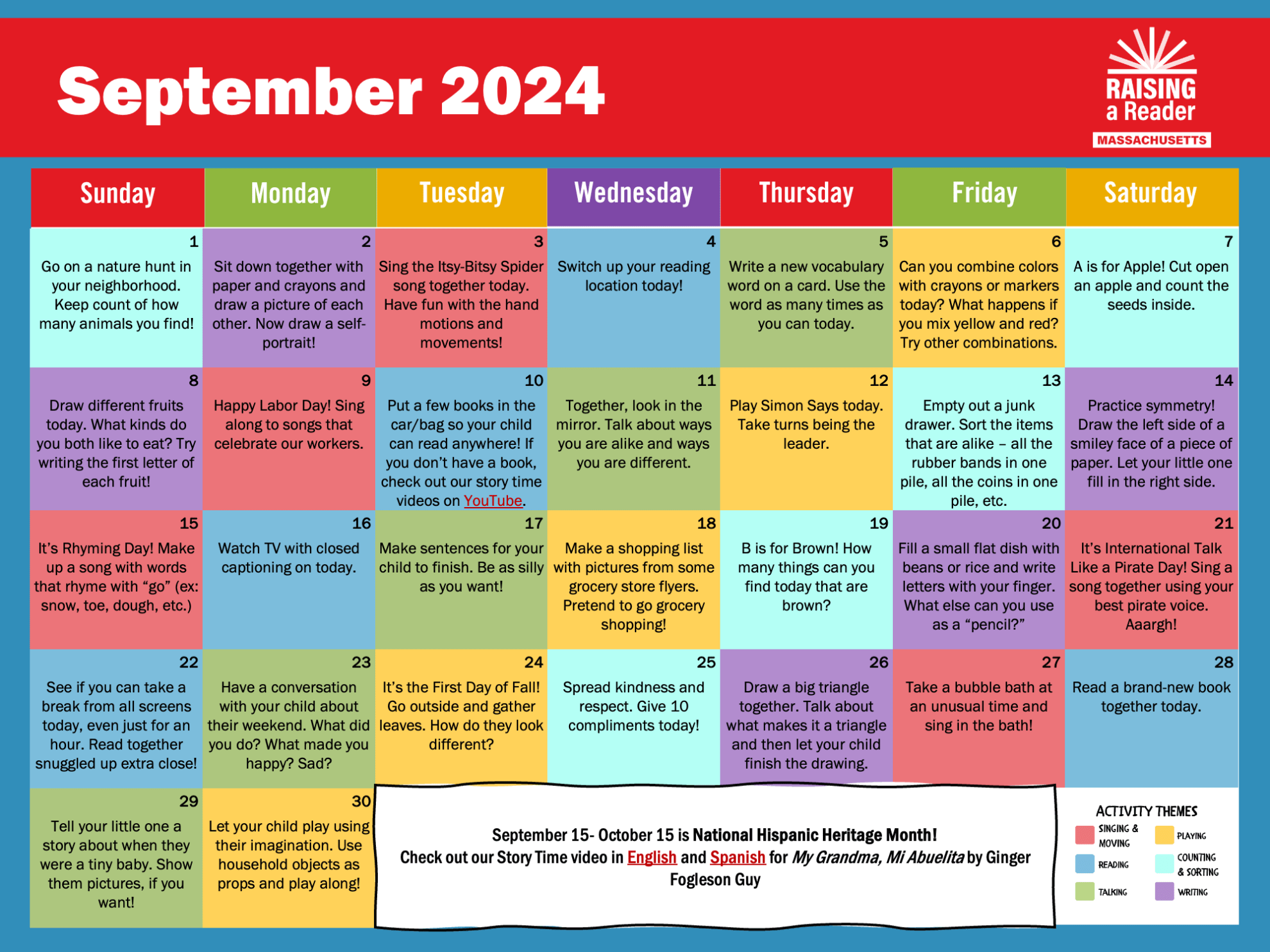 Family Literacy Calendar - Raising a Reader - Massachusetts